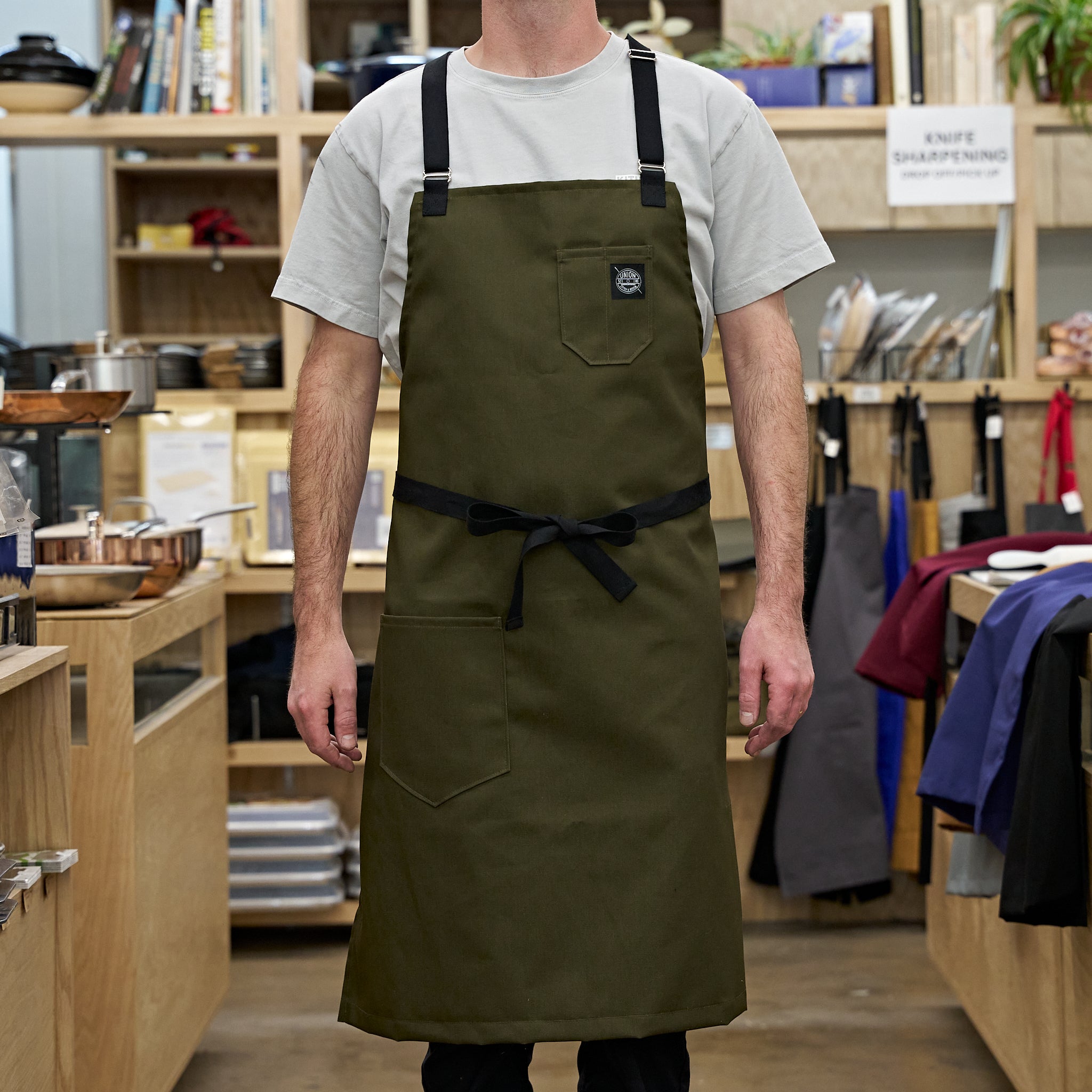 Union Stitch Crossback Olive Apron