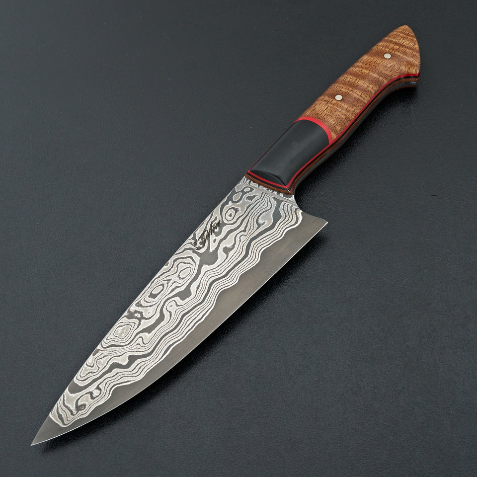 Acre Forge 6" Damascus Petty Maple & Black G-10 by Shamus & Greyson