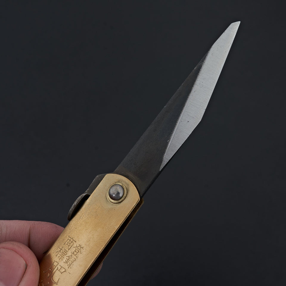Higonokami Blue Steel Kiridashi Folding Knife Large Brass Handle