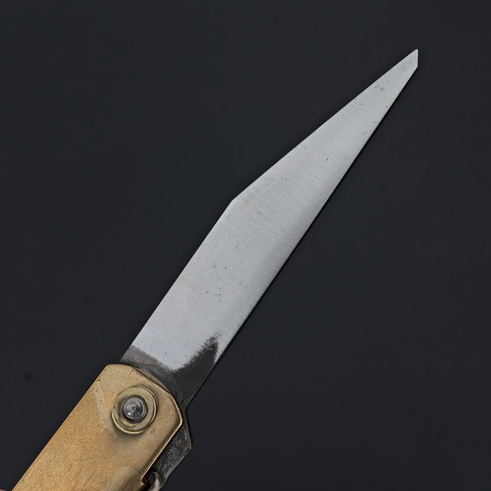 Higonokami Blue Steel Kiridashi Folding Knife Large Brass Handle